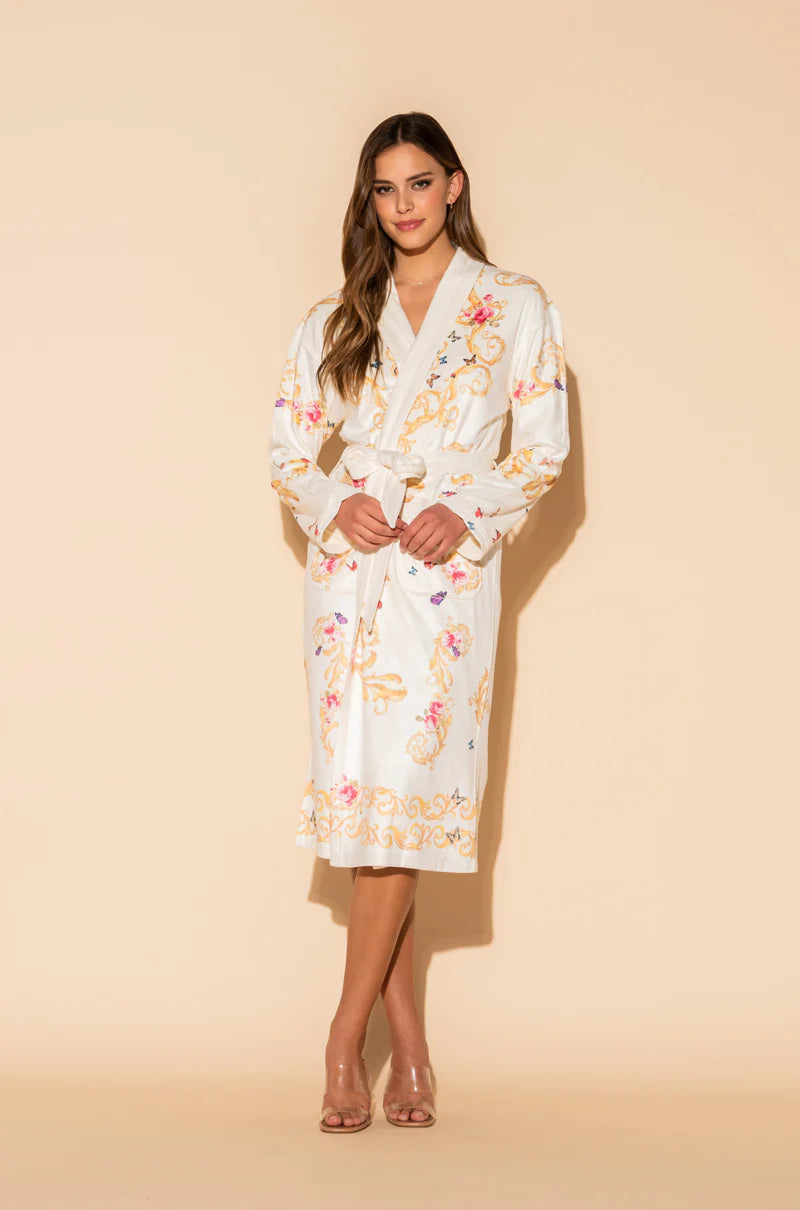 Wrap Up By VP White Butterflies Long Robe – The Fitting Room